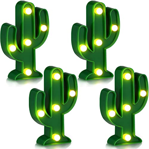 4 Pieces Star Night Lights Star Shaped LED Plastic Sign Lighted Star Marquee Lights Star Shaped Desk Lamp for Kids, Baby, Child, Girl Gift, Nursery Room (Green Cactus)