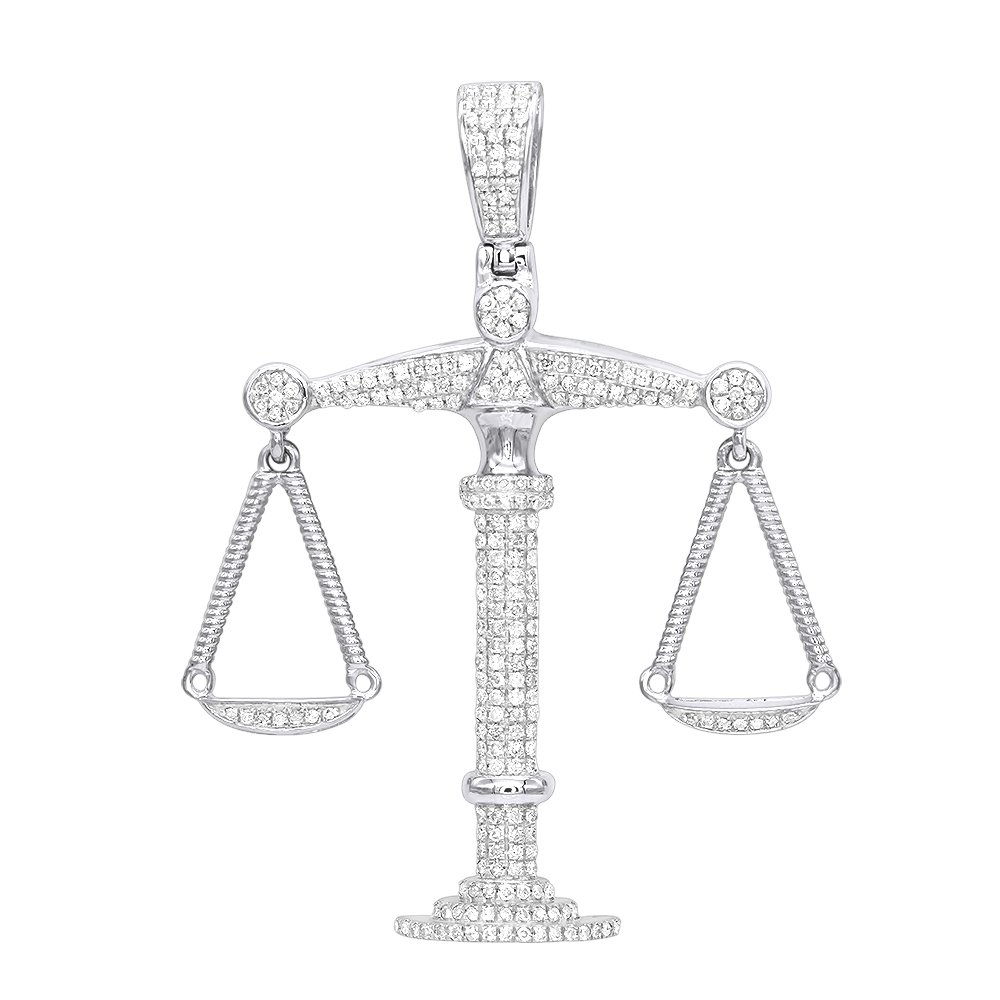 10K Rose, White ir Yellow Gold Diamond Libra Pendant Charm Real Gold Zodiac Jewelry 1.1ctw (White Gold)