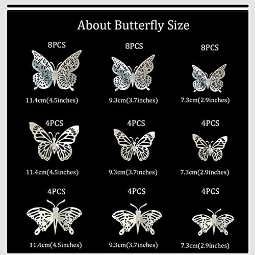 Mudboo 48 Pcs 3D Butterfly Wall Stickers,3 Styles 3 Sizes,Removable Wall Sticker Butterfly Wall Decals Decoration for Kids Bedroom Nursery Classroom Party Wedding Decor DIY Gift (Silver)
