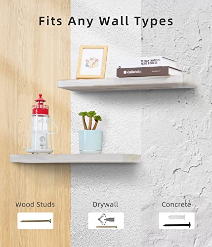 2 Pack 16" Solid Cedar Wood Floating Shelves, Brushed Finish, Wall Mounted for Home Living Room Bathroom