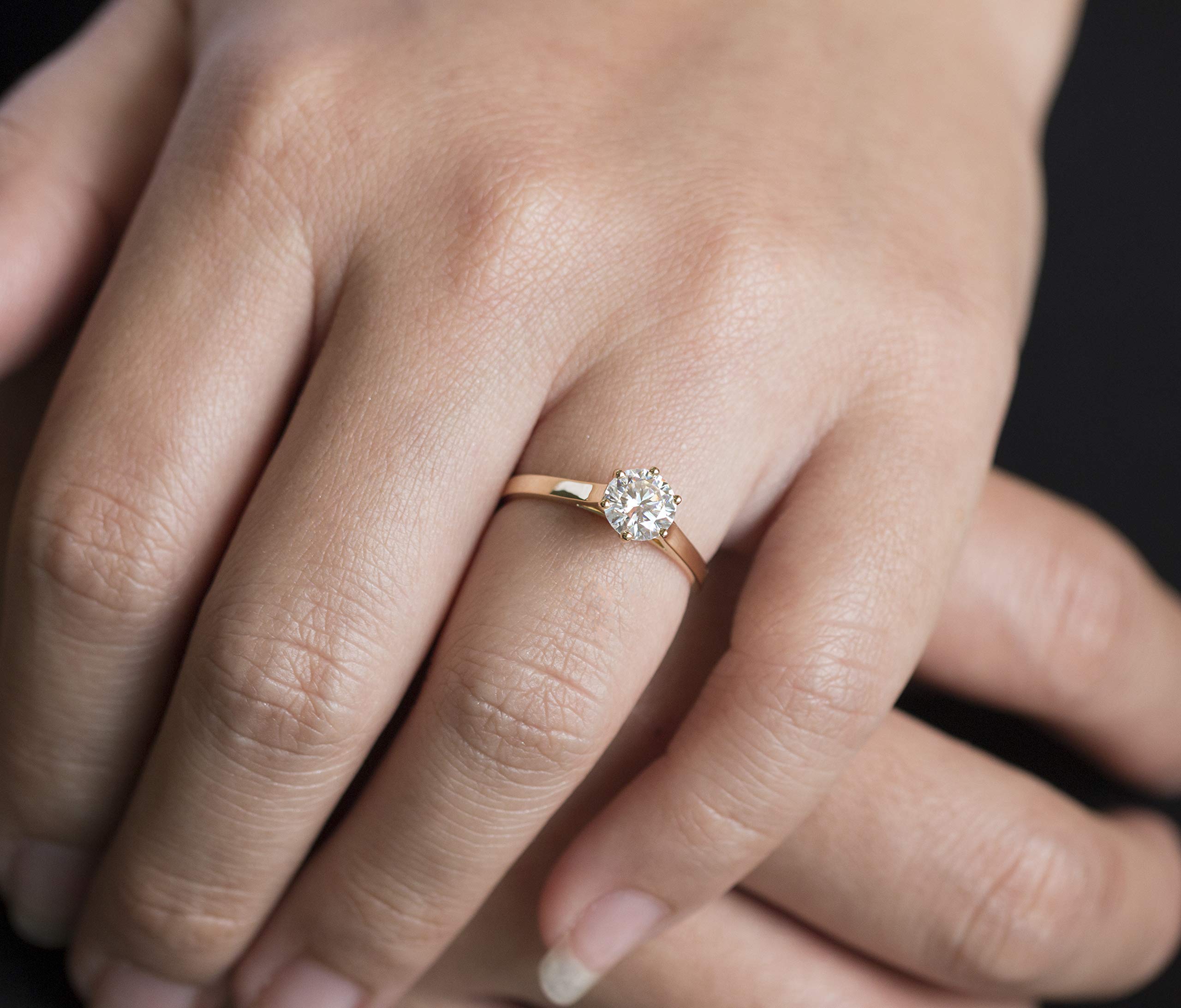 10k Solid Gold 6 Prong Round Moissanite Solitaire Engagement Ring for Women 1ct DEW G-H Color VVS1 Quality (Yellow Gold, 6.5)