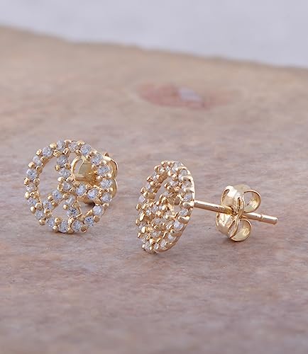14K Solid Yellow Gold Womens Round Cubic Zirconia Cz Small Peace Sign Hipster Stud Earrings Perfect for Ladies - 0.27in
