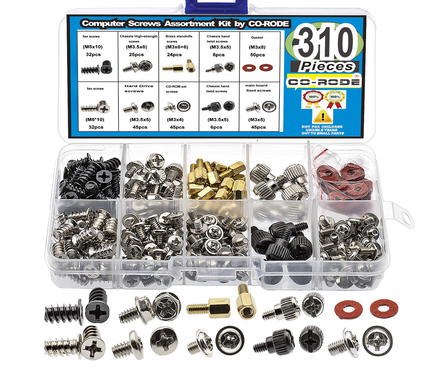 310pcs Motherboard Standoffs Screw, PC Computer Screws Kit Set for Mainboard, Hard Drive HDD, Case, Fan, Power Graphics,CD-ROM