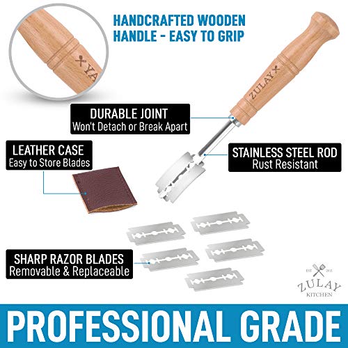 Zulay Kitchen Bread Lame Dough Scoring Tool - Hand Crafted Bread Scoring Tool to Cut Designs on Sourdough, Homemade Bread - Bread Scoring Knife With 6 Stainless Steel Razor Blades and Leather Cover