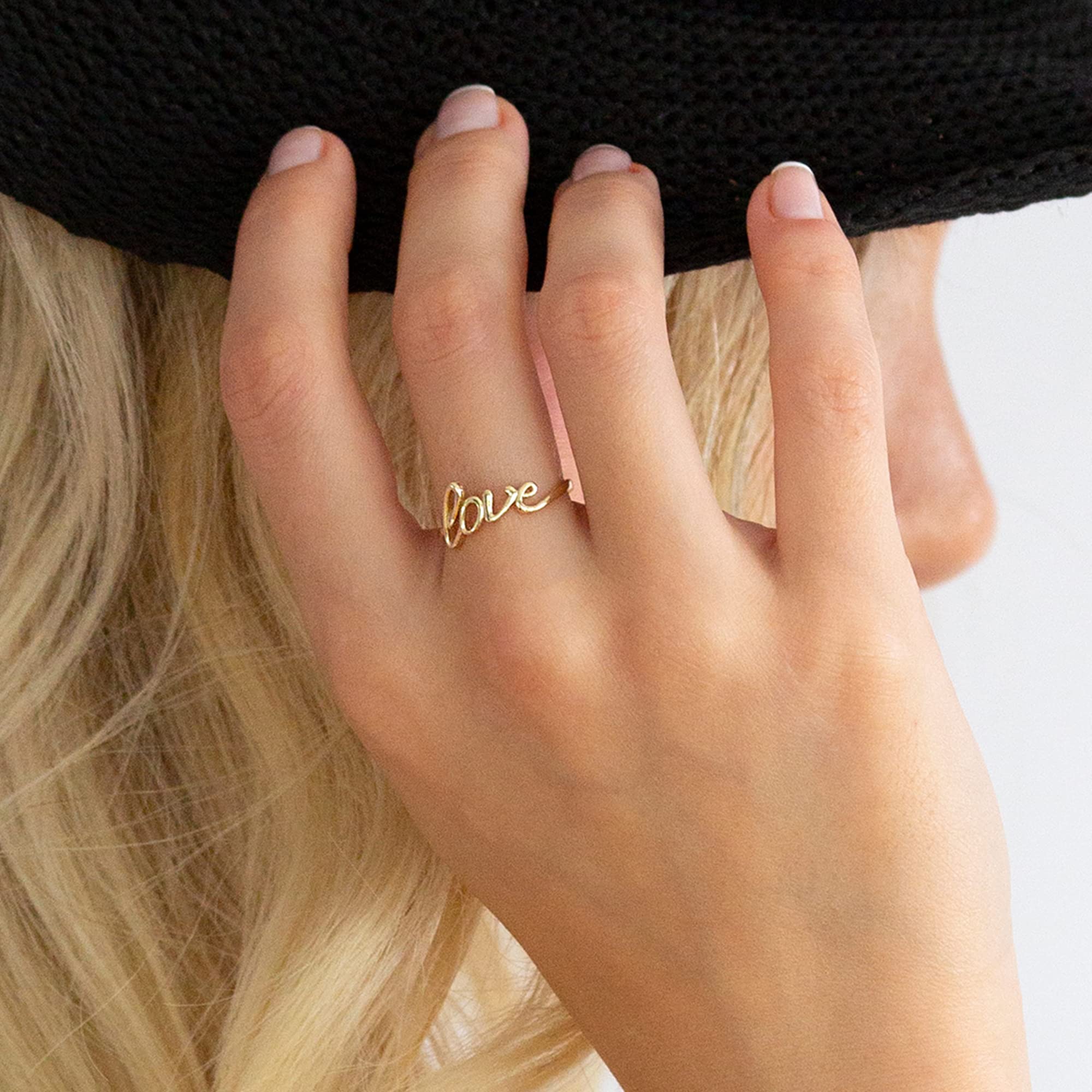 10K Solid Gold Love Rings Stacking, Dainty and Elegant Love Gift Ring - Jewelry Gifts for Women- Available in Different Sizes- 10K Yellow Gold