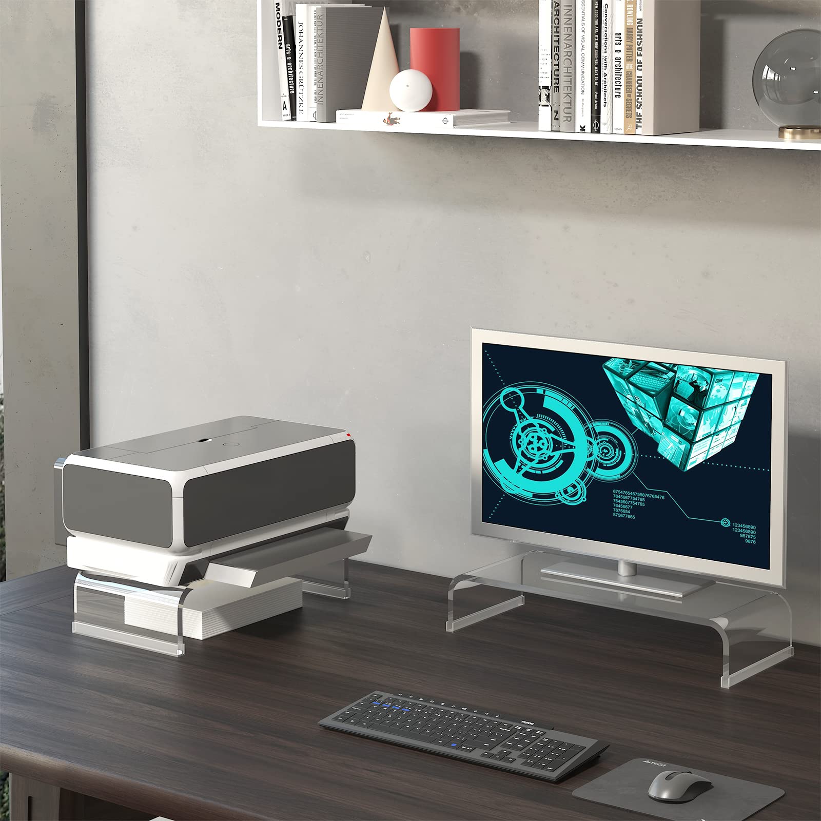 Acrylic Computer PC Laptop Monitor Stands Riser Clear 15โ Desk Space Saving Stand Organizer Anti Cat Keyboard Protector Compatible with HP Acer LG Apple 13inch 14inch Laptops TVs & other Electronics