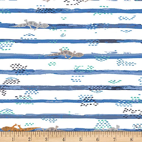 Art Gallery Fabrics Art Gallery Mediterraneo Gecko Trails Stretch Jersey Knit, Blue