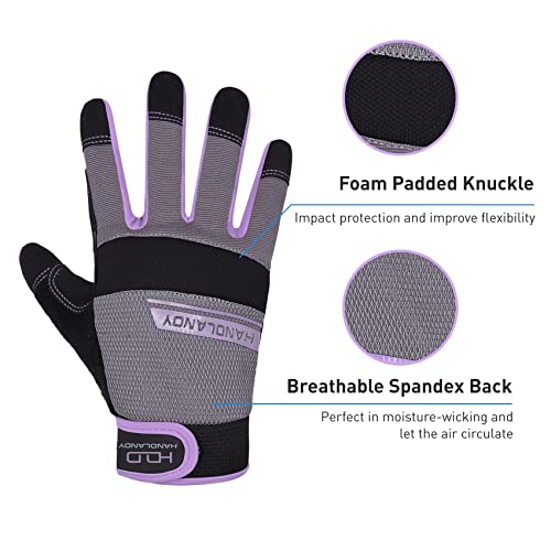 FACELANDY Utility Safety Work Gloves Women, UltraLight Mechanic Driver Gardening Gloves with Touchscreen (S, Violet)