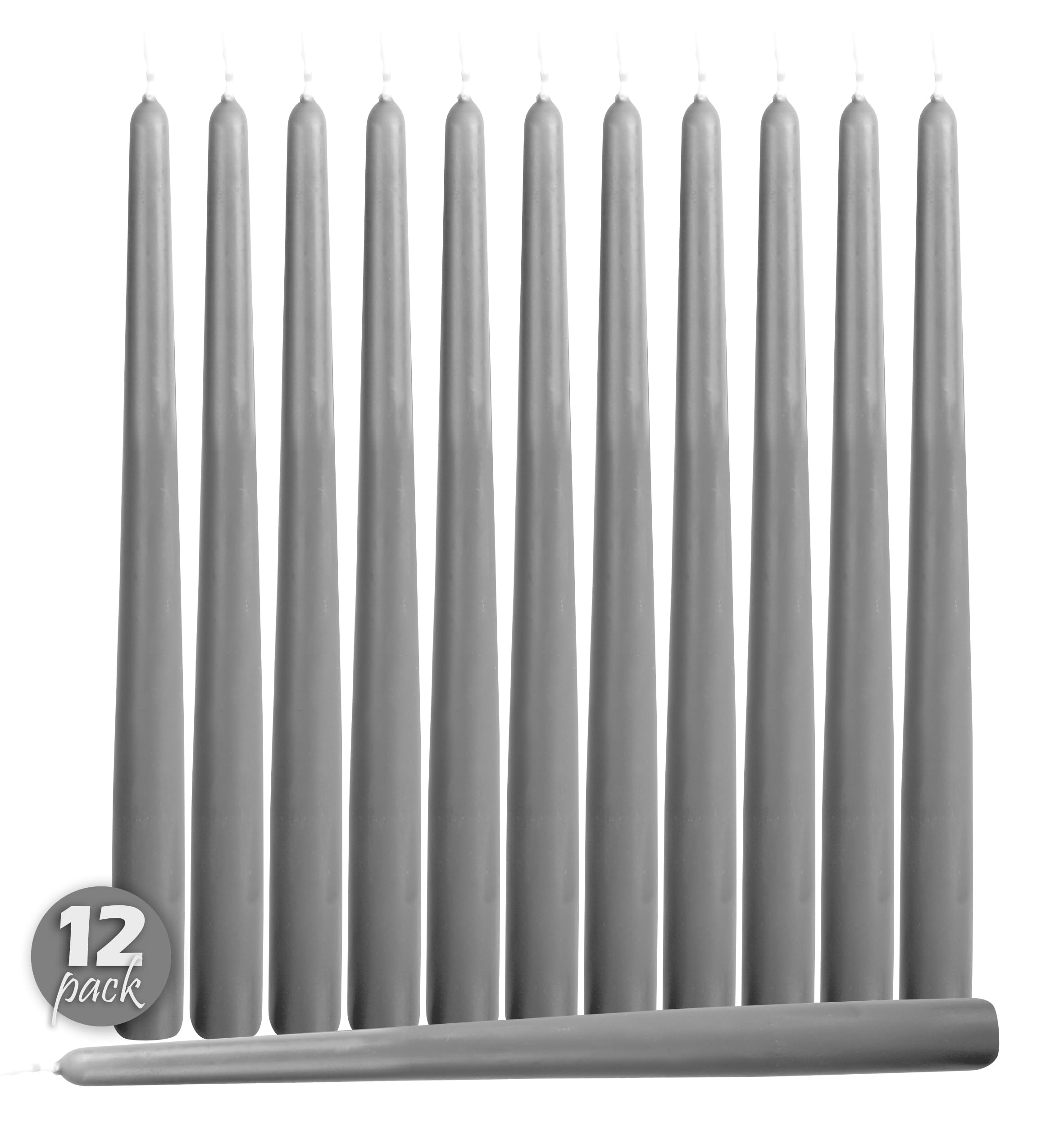 12 Pack Tall Taper Candles - 12 Inch Dark Grey Dripless, Unscented Dinner Candle - Paraffin Wax with Cotton Wicks - 10 Hour Burn Time