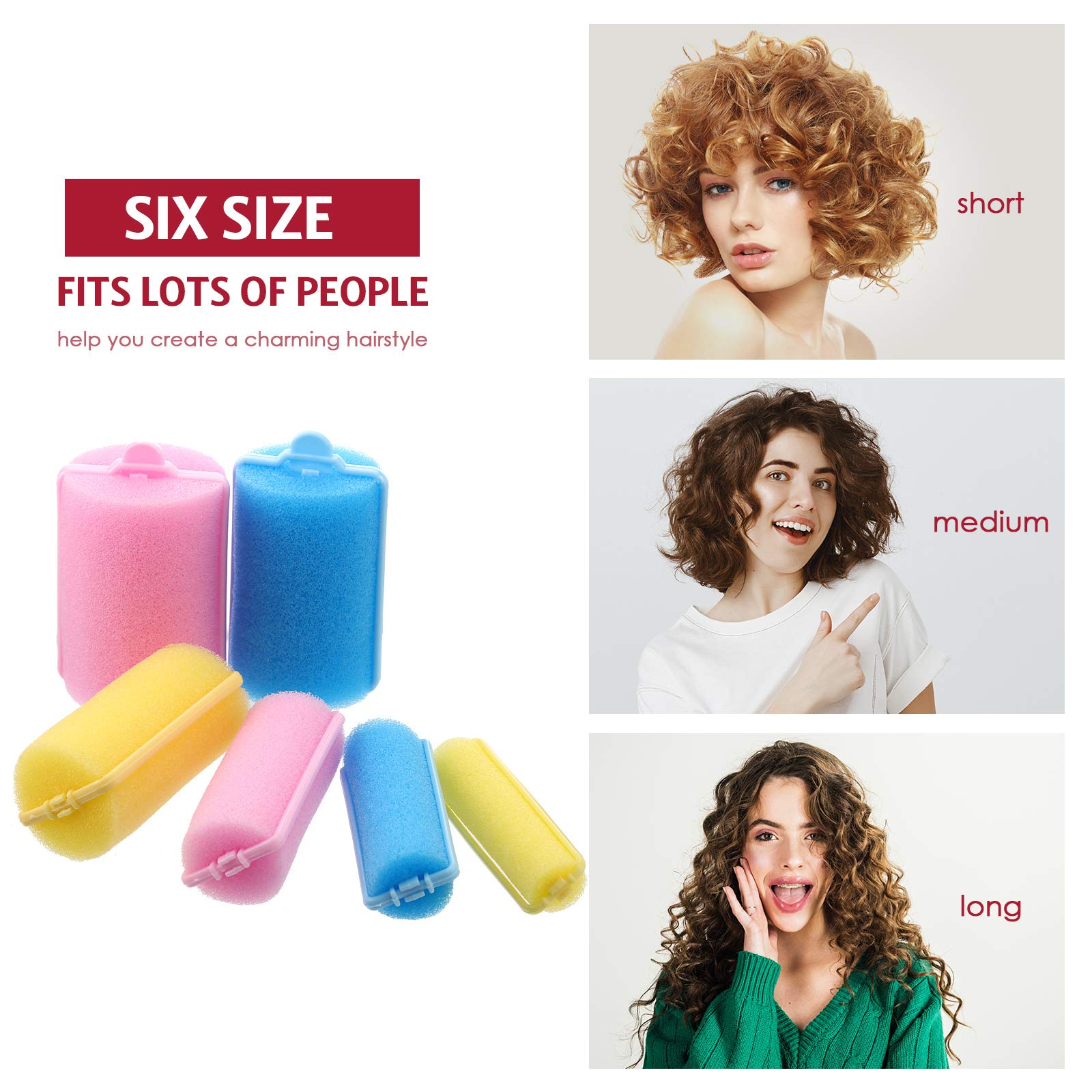 Syhood 56 Pcs Foam Sponge Hair Rollers Soft Sleeping Curler 6 Sizes Flexible Hairdressing Sponge Curler Rat Tail Comb for Hair Styling(Mixed Color)