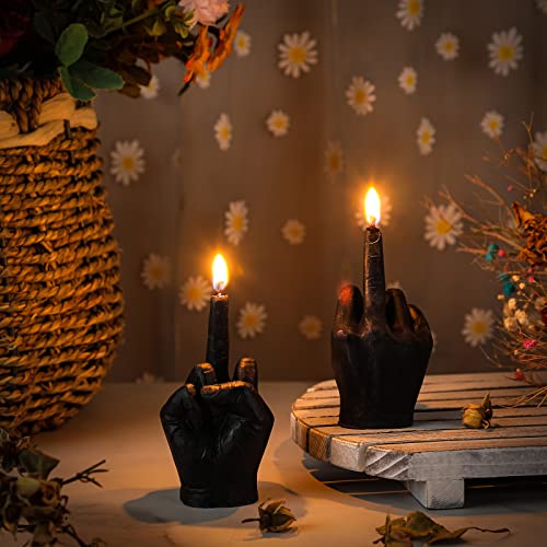 2 Pieces Middle Finger Aesthetic Candles Soy Wax Hand Shaped Candle Funky Room Decor Aesthetic Danish Room Decor Cool Trendy Modern Hippie Room Decor (Black)