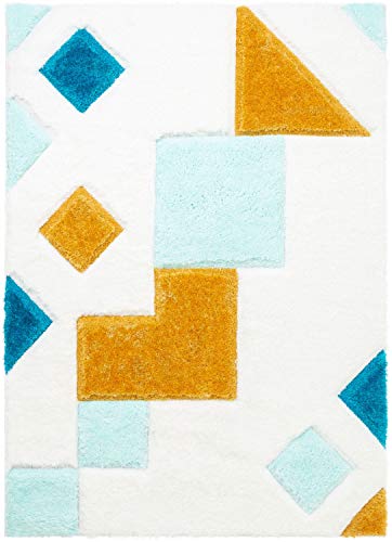 Well Woven San Francisco Teahupo Blue Modern Geometric 3D Textured Thick and Soft Shag 5'3" x 7'3" Area Rug