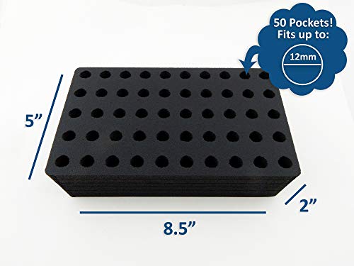Polar Whale Test Tube Rack Black Foam Storage Rack Organizer Stand Transport Holds 50 Tubes Each Fits up to 12mm Diameter Tubes