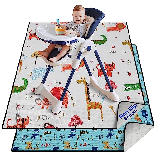 2-Pack Baby Splat Mat for Under High Chair,50” x 50” ASKIZ Splash Mat, Waterproof and Washable Spill Mat for Kids, Anti-Slip Floor Square Playtime Mats for Under Toddler Table