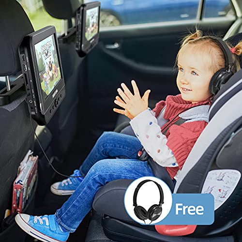 10.1" Car DVD Player with Headrest Mount, ARAFUNA Headrest DVD Player with Headphone, HDMI Input, 1080P Video Support, Clamshell Design & Bottom Speakers, AV in/Out, USB/SD, Regions Free, Last Memory
