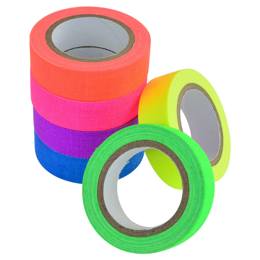 12 Pack UV Blacklight Reactive 6 Color Fluorescent Tape Fluorescent Cloth Tape Colorful Neon Gaffer Tape Neon Reflective Tape Neon Adhesive Tape Glow in the Dark Tape, 0.59"x16.4ft each Roll