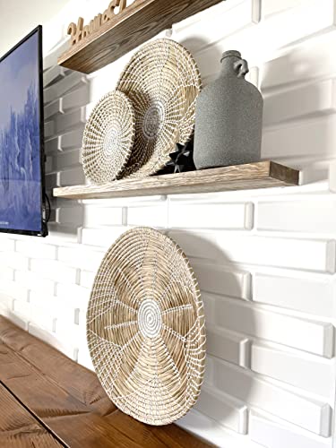 Artera Home Wicker Wall Basket Decor - Set of 3 Oversized, Hanging Natural Woven Seagrass Flat Baskets, Round Boho Wall Basket Decor for Living Room or Bedroom, Unique Wall Art