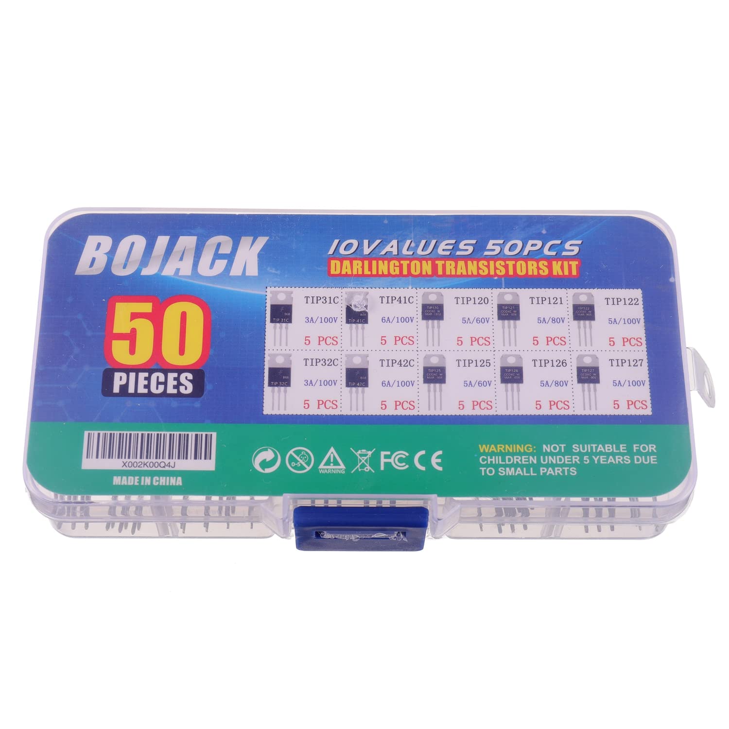 BOJACK 10 Values 50 Pcs Silicon Epitaxial Power Transistor TIP31C TIP32C TIP41C TIP42C TIP120 TIP121 TIP122 TIP125 TIP126 TIP127 Darlington Transistors TIP Series Assortment Kit