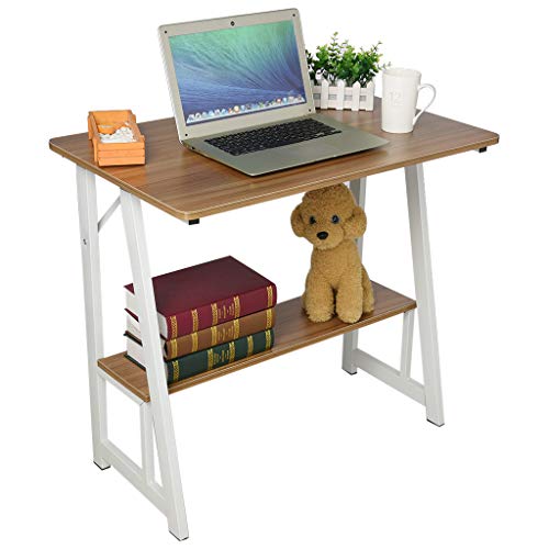 Desktop Computer Desk with Storage Rack, Home Office Study Writing Table Computer Gaming Table Bedroom Laptop Study Table, Student Workstation Study Reading Writing Desk PC Laptop Table (Brown)