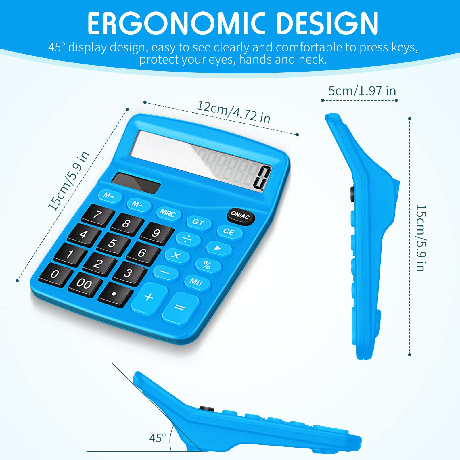 12 Pieces 12 Digit Desktop Calculator with Large LCD Display and Sensitive Button Office Desk Calculator Solar and Battery Dual Power Handheld Business Calculator for Office Home School, Dark Blue