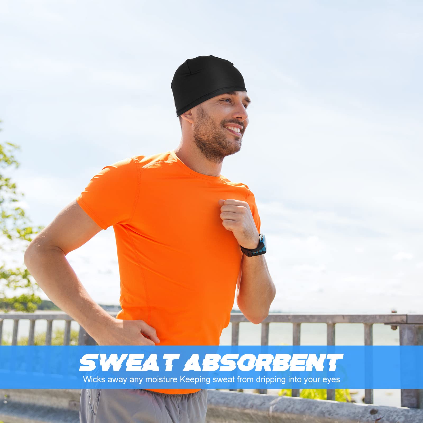 100 Pcs Sweat Wicking Skull Cap Bulk Running Hat Cooling Hard Hat Liner Cycling Helmet Liner Beanie Milk Silk Multifunctional Headwear or Men Women, Black
