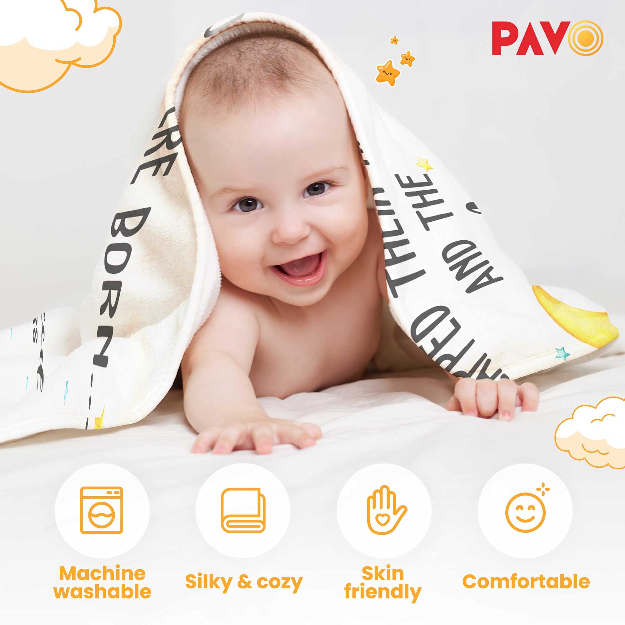 Pavo Personalized Baby Blanket with Name - Baby Teddy Bear with Moon Blanket - Includes Bib & Onesie Option - Personalized Baby Gifts for Christmas, Thanksgiving, Shower