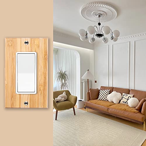 2PC Solid Wood Single Rocker Light Switch Plate 4.5" X 2.76" Bamboo Light Switch Cover Quality Raw Wooden Decorative Bedroom Kitchen Home Decor (Single Rocker)