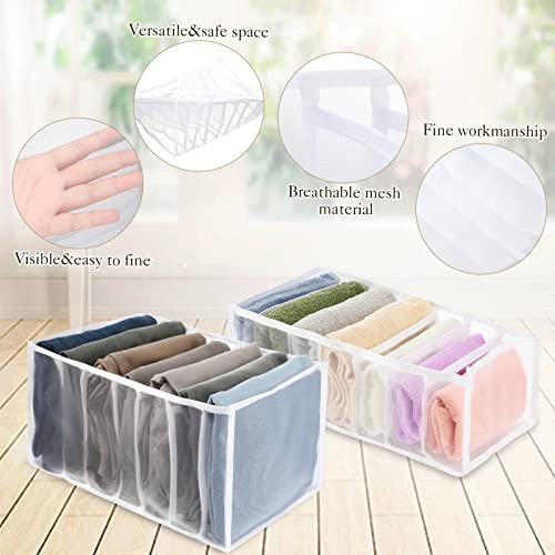 18 Pcs Drawer Organizers for Clothing Wardrobe Clothes Organizer Divider Foldable Mesh Closet Organizers and Storage for T-shirt, Jeans, Pants, Sock, Underwear, Bra (7 Grids, big and small)