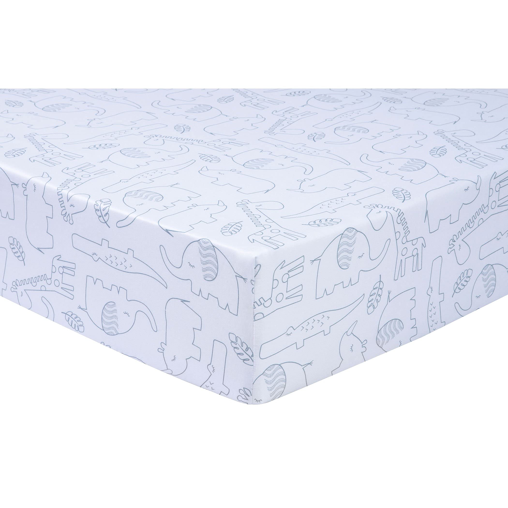 Trend Lab Modern Baby Crib Bedding Set for Boys | Simple Safari 4 Piece Nursery Décor Quilt, 2 Fitted Crib Sheets, and Dust Ruffle Skirt - Blue, 80015