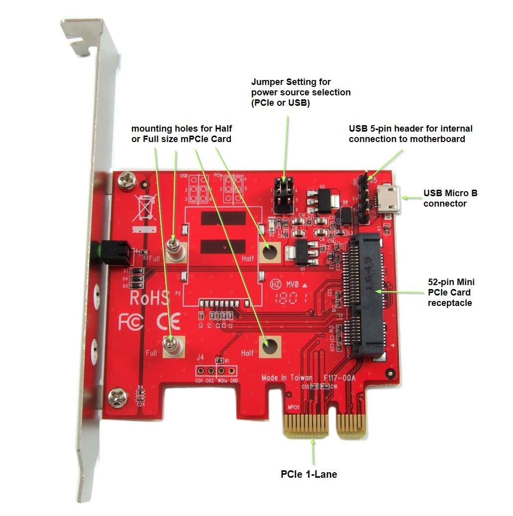 Ableconn PEX-MP117 Mini PCI-E to PCI-E Adapter Card - Mini PCIe to PCIe Adapter - mPCIe to PCIe - Ideal for Wireless Mini PCI Express Card