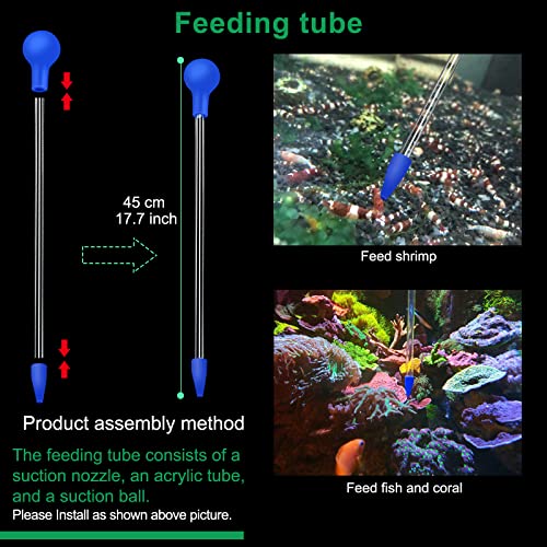 11.8 Inch Shrimp Feeding Tube with Shrimp Feeding Dish,Shrimp Feeding Bowl with Suction Cup,Feeding Tube Cleaning Brush,Aquarium Feeder with Bulb,Feeding Ring,Aquarium Sucker Feeding clamp,Fish net