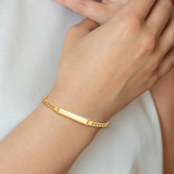 10K Yellow Gold Curb Link Name Bar Identification ID Bracelet