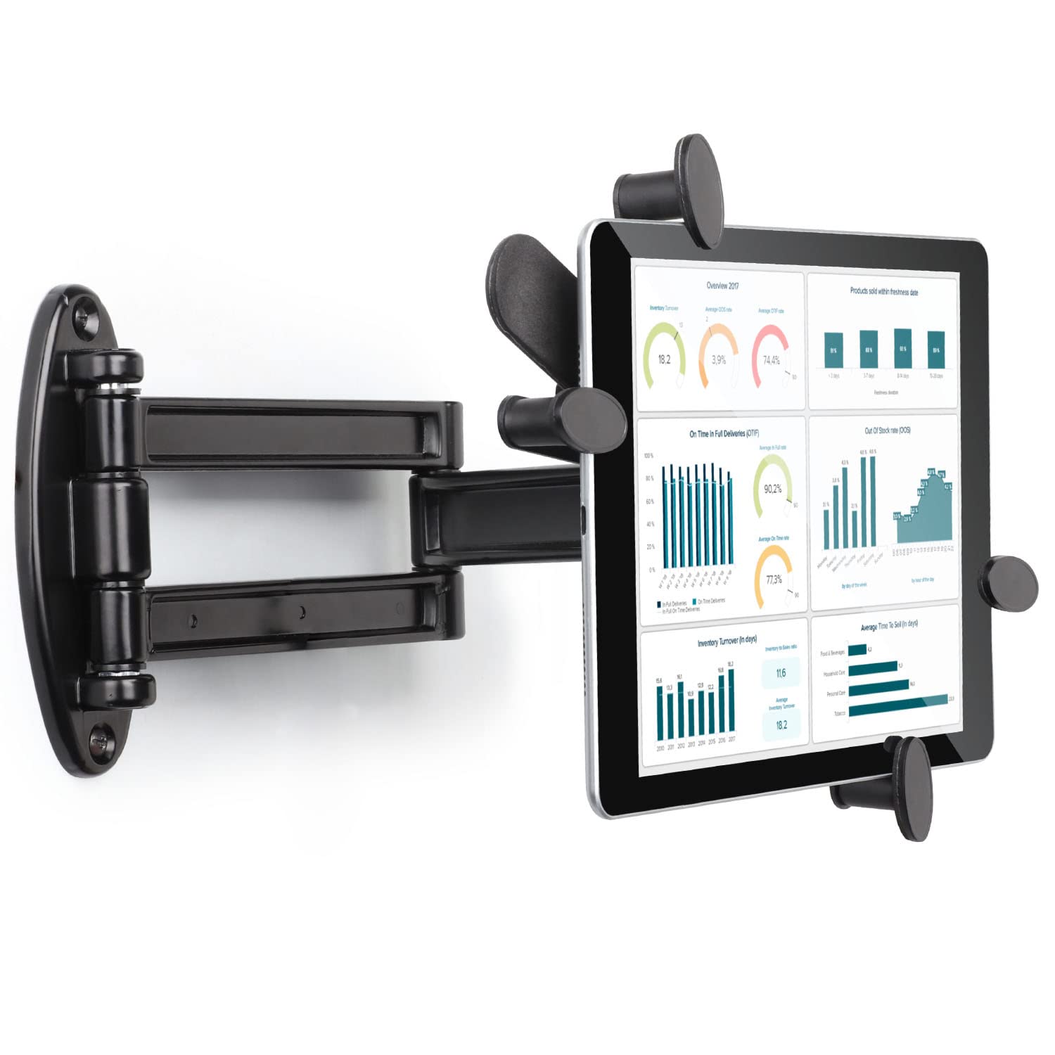 iTODOS Foldable Tablet Wall Mount Holder for 7 to 12.9 Inch Tablets,iPad, Galaxy Tabs,Fire,Slate, Articulating Arm Swivels Extension Rotation, Durable Aluminum Alloy(Black)