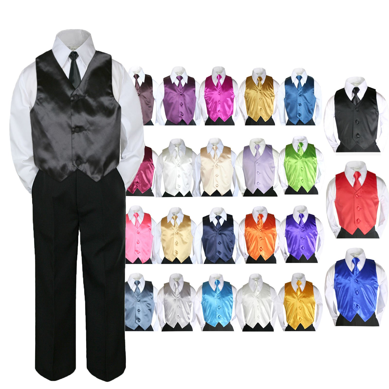 4pc Baby Toddler Kid Boy Formal Suit Black Pants Shirt Vest Necktie Set Sm-4T (3T, Purple)