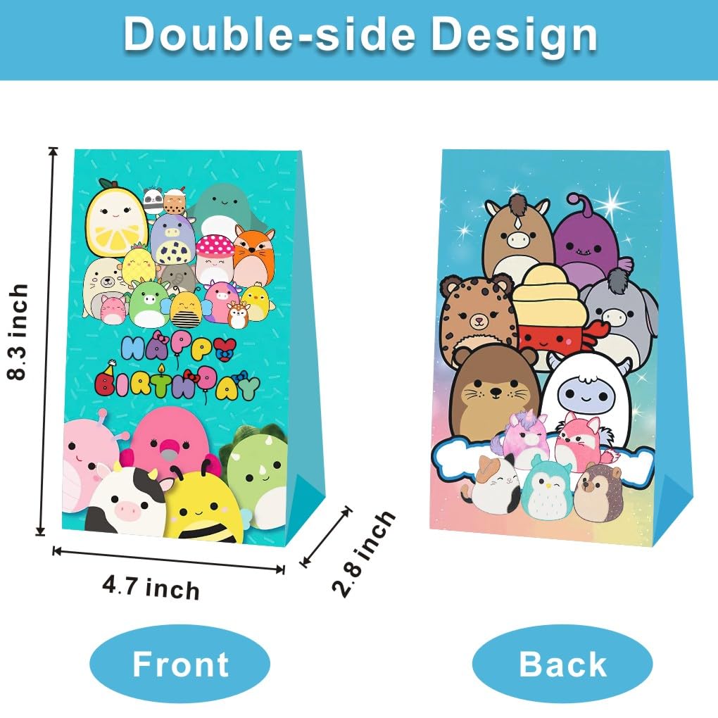 12Pcs Squishmallow Party Favor Goodie Bags Gift Bags, 4 Different Pattern, Squishmallow Birthday Party Supplies Decorations