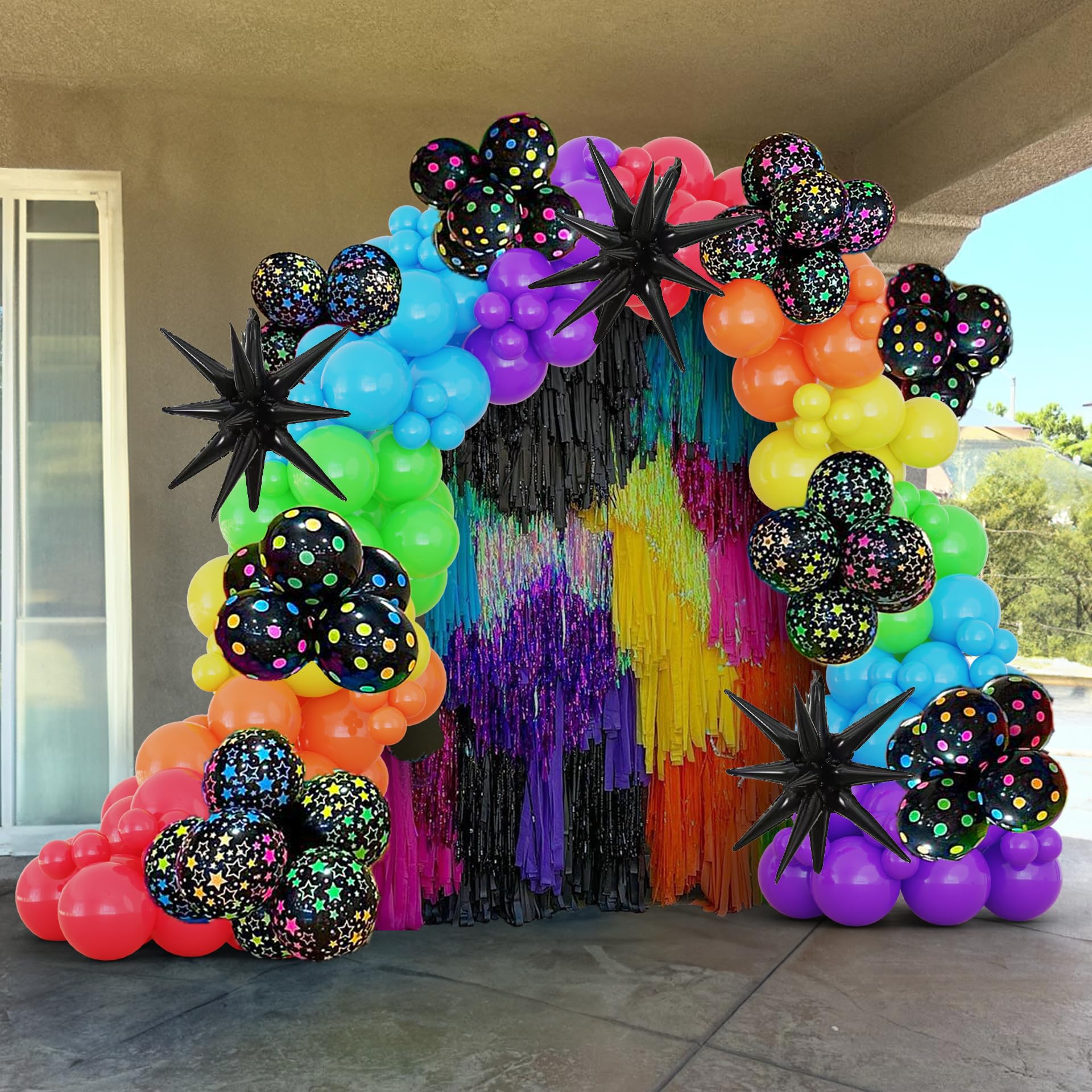 166pcs Rainbow Balloon Arch With UV Neon Balloons Glow In The Dark Party Supplies Cool Colorful Fiesta Balloons For Back To 80s 90s, Disco, Lets Glow Party Pack, Pool Birthday, Dance Party Decorations