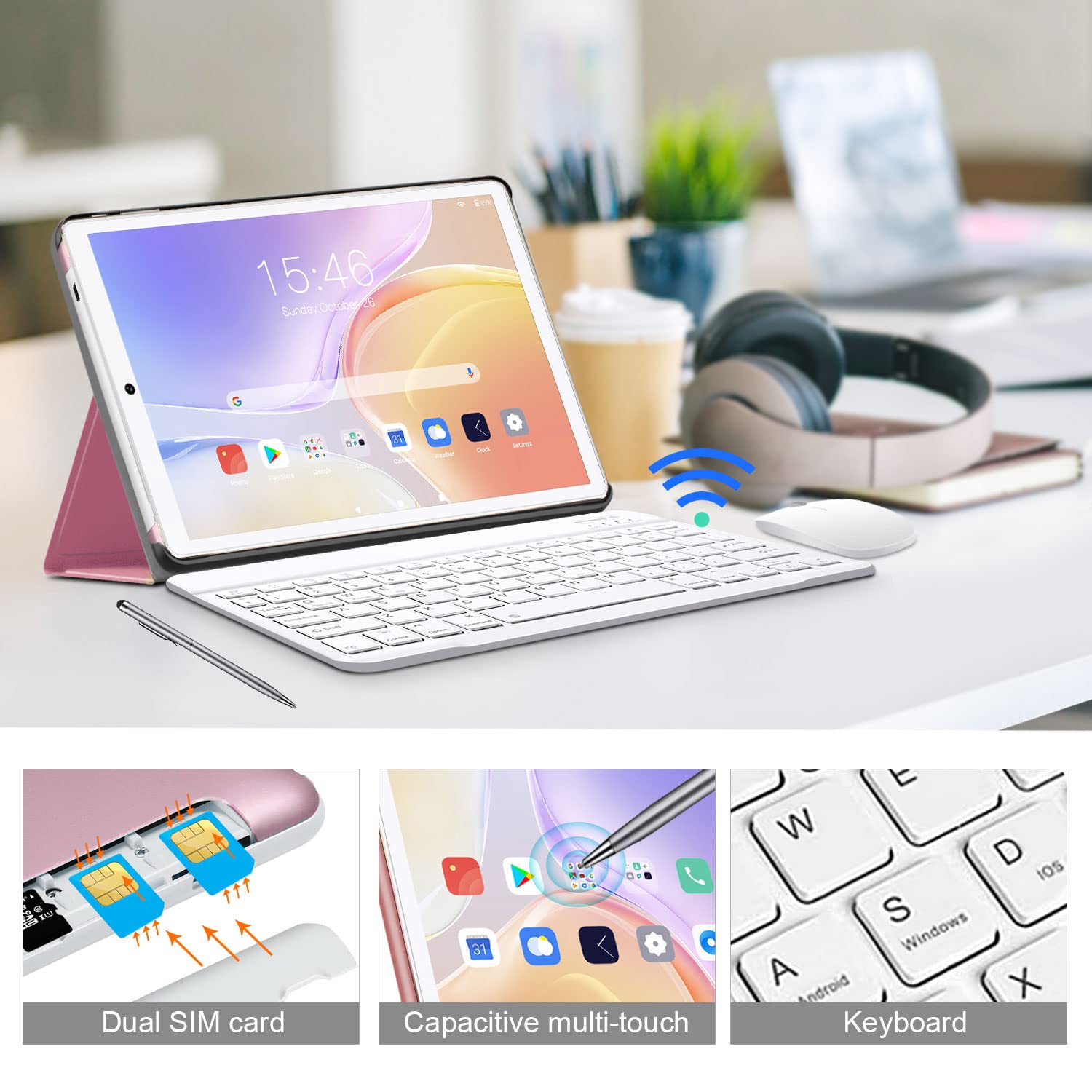 2 in 1 Tablet with Keyboard,Tablet 10.1 Inch Android 10 Tablets, High Performance Tablet 10 Inch 4G LTE,Google Certificated Wi-Fi Tablet pc,64GB ROM 128GB Expand, Dual Camera,4G Wi-Fi,8000MAH, GPS