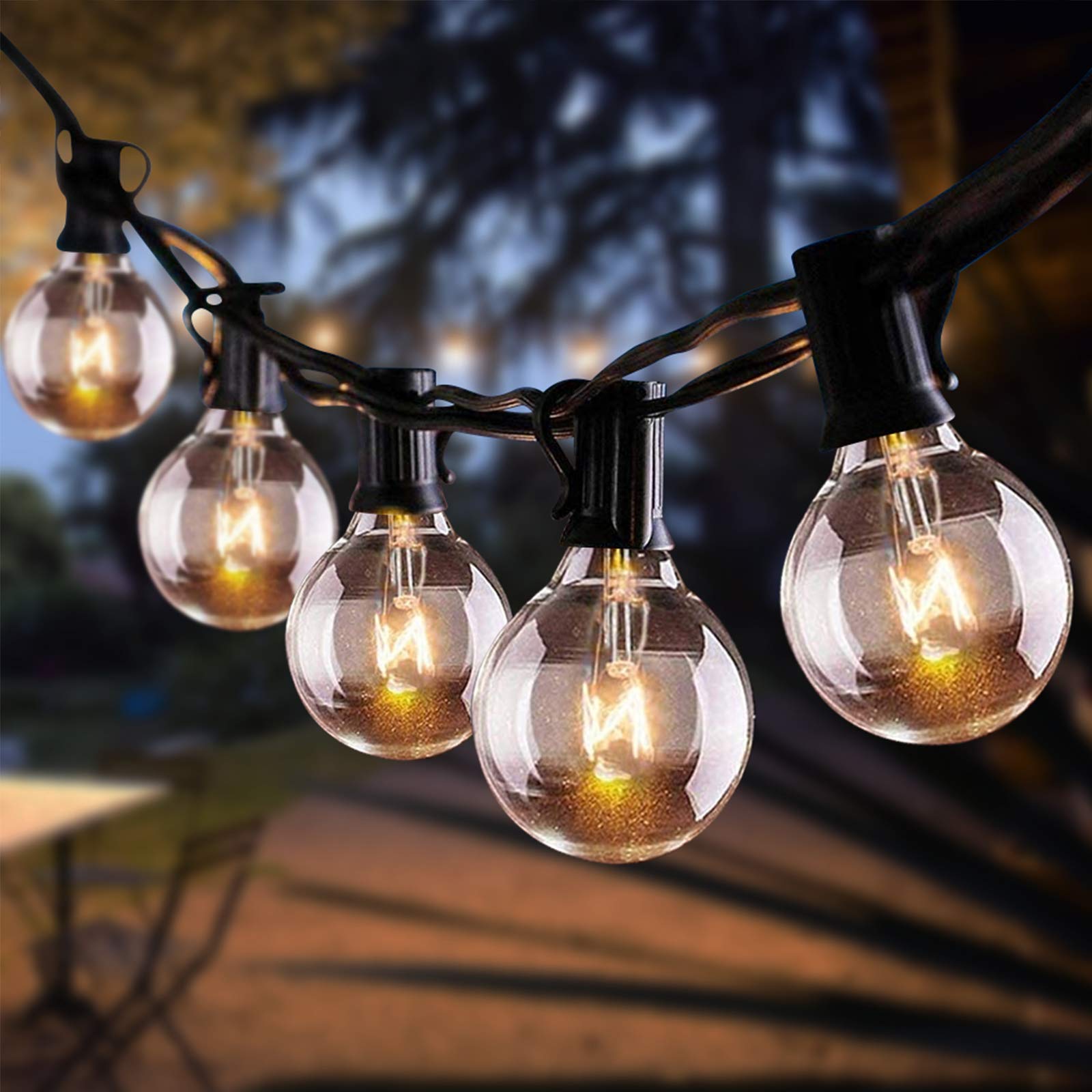 100FT Outdoor String Lights, 2 Pack of 50Ft Globe Patio Lights with 112 Clear Bulbs(12 Spare) UL Listed Weatherproof Porch Lights Indoor/Outdoor Decoration for Party Wedding Garden Backyard Deck