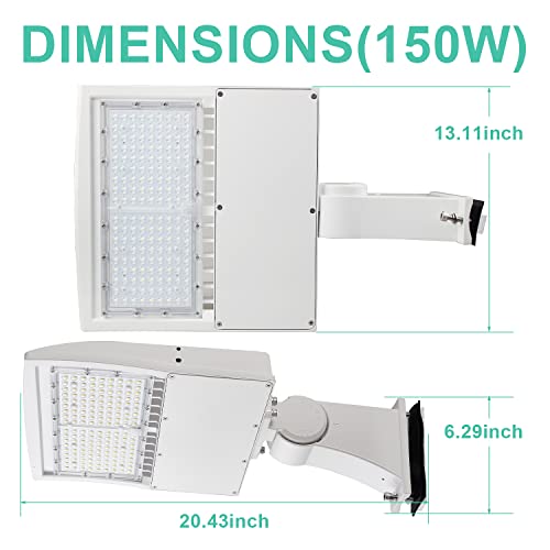 150W LED Parking Lot Light 21000 LM, 5000K 1-10V Dimmable LED Shoebox Pole Area Light (600W MH Equiv), Direct Arm Mount IP65 Waterproof 100-277V AC, UL&DLC, White (Direct Arm Mount, 150Watts)