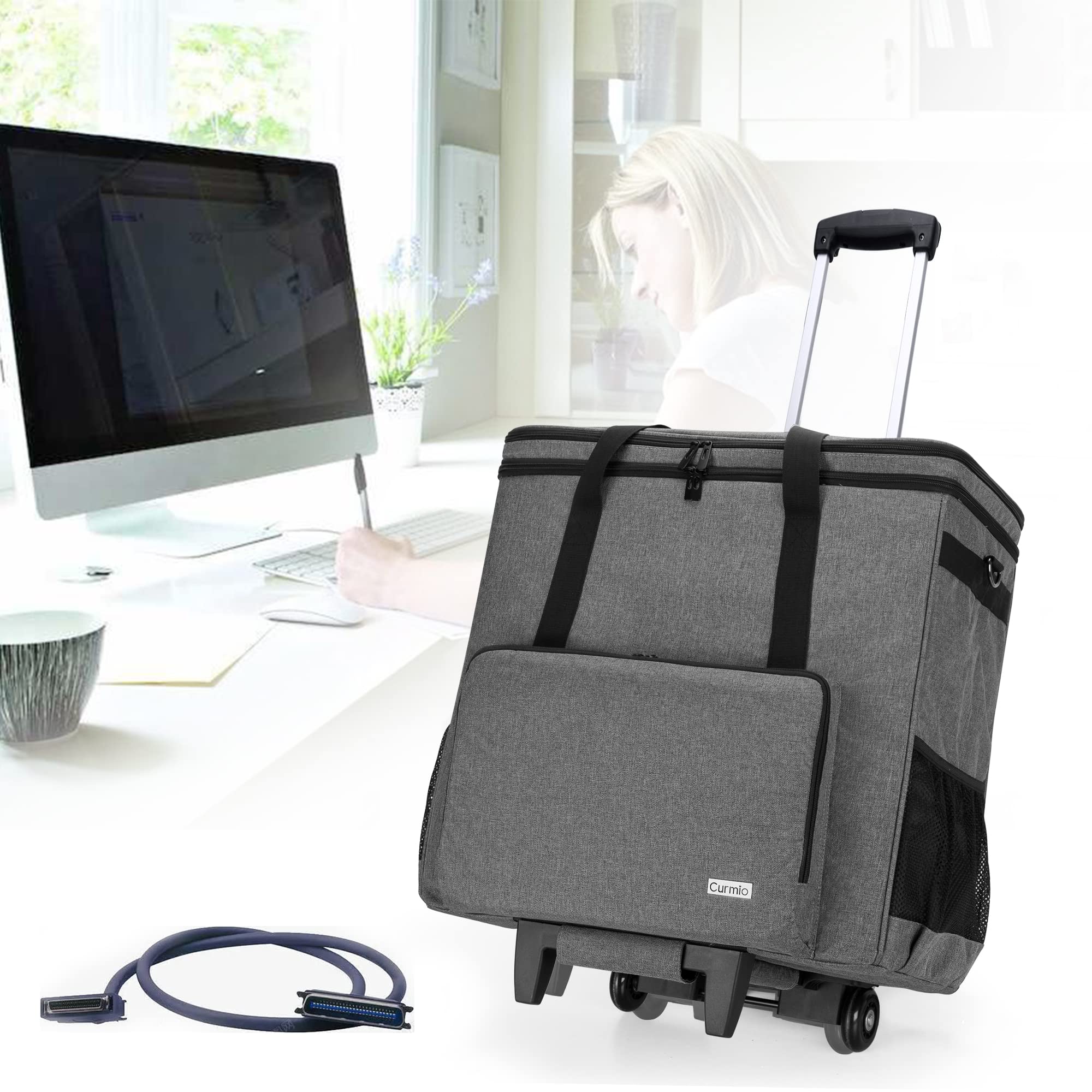 CURMIO PC Carrying Case on Wheels, Desktop Travel Bag with Detachable Trolley for PC Tower, Keyboard and Mouse, Gray (Bag Only, Patented Design)