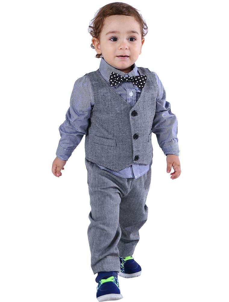 Abolai Baby Boys' 4 Piece Vest Set with Shirt,Vest and Pant Grey 90