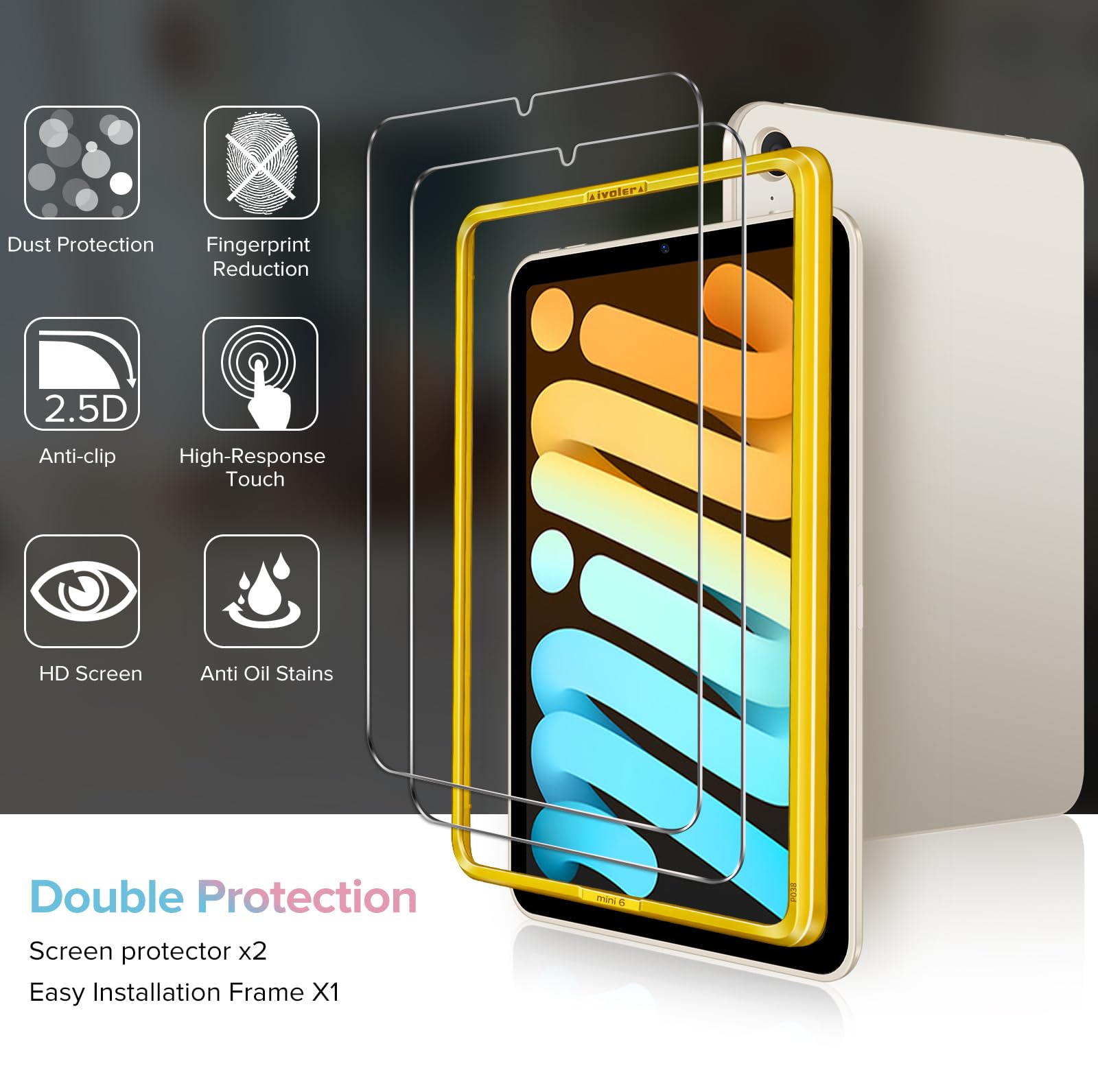ivoler 2 Pack Tempered Glass for iPad Mini 7 8.3" 2024 (A17 Pro)/iPad Mini 6 8.3" 2021 with [Alignment Frame] Screen Protector, Compatible with Face ID&Apple Pencil for iPad Mini 6th/7th Generation