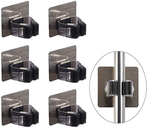 ARTORA Mop and Broom Holder Wall Mounted, Self Adhesive Broom Organizer Multipurpose Tools Storage Hanging Clip for Kitchen, Bathroom, Laundry Room (6 Pack)