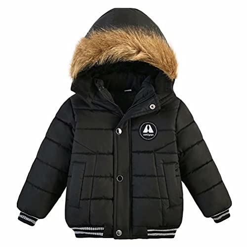 AMIYAN Toddler Boys Girls Down Jacket Hooded Thickened Warm Winter Snowsuit Coat Outerwear(Black, 2-3T)