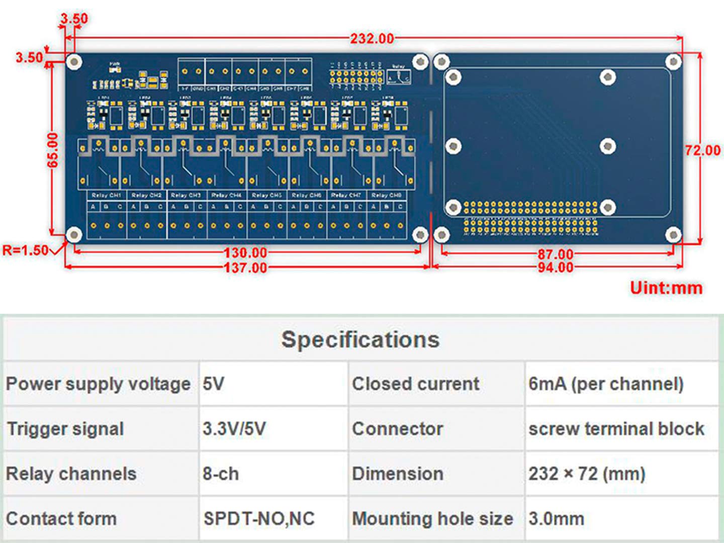 8 Channel Relay Module Board for Raspberry Pi 4B/3B+/3B/2B/A+/B+/Zero,Jetson Nano 8-CH Relays Loads up to 5A 250V AC or 5A 30V DC