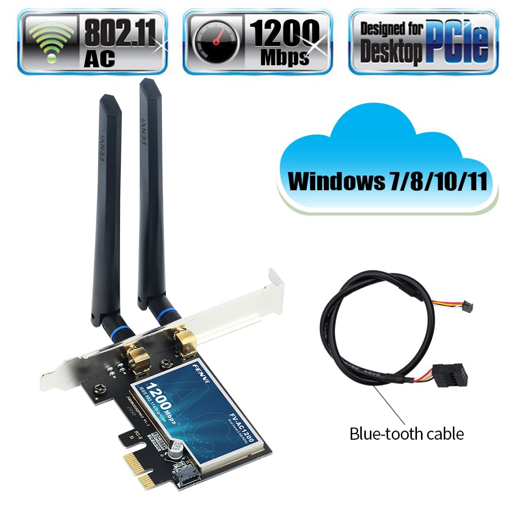fenvi PCIe Network Card 1200Mbps Desktop Wireless-AC PCI-E Dual Band Gigabit Wi-Fi Adapter 802.11ac 5GHz 867Mbps 2.4GHz 300Mbps BT4.0 for PC Windows