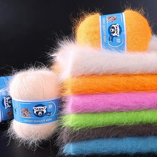 2 Balls Yarn Ave Mink & Cashmere Blend Knitting Yarn, Soft Fingering Weight Crochet Yarn for Sweater, Cardigan, Scarves, Hats and Crafts, 3.5oz with 2 Rolls Elastic Threads (#821 Lavender)