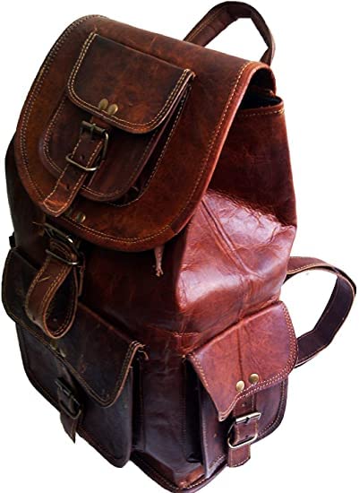 18" Brown Leather Backpack Vintage Rucksack Laptop Bag Water Resistant Casual Daypack College Bookbag Comfortable Lightweight Travel Hiking/Picnic for Men