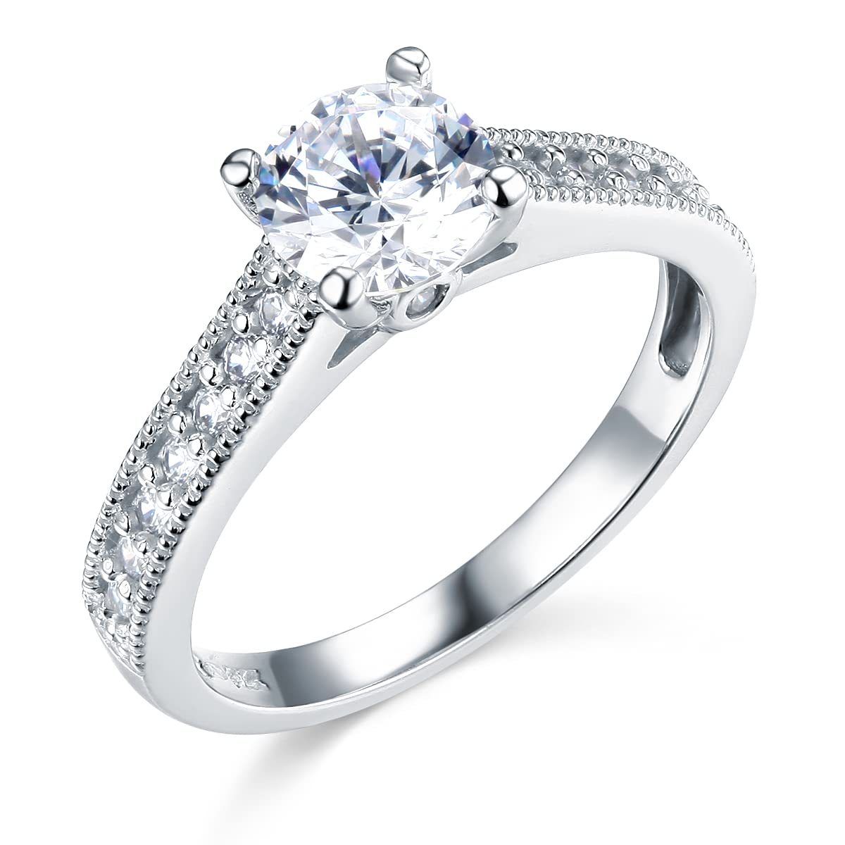 14k White Gold SOLID Wedding Engagement Ring and Wedding Band 2 Piece Set - Size 7