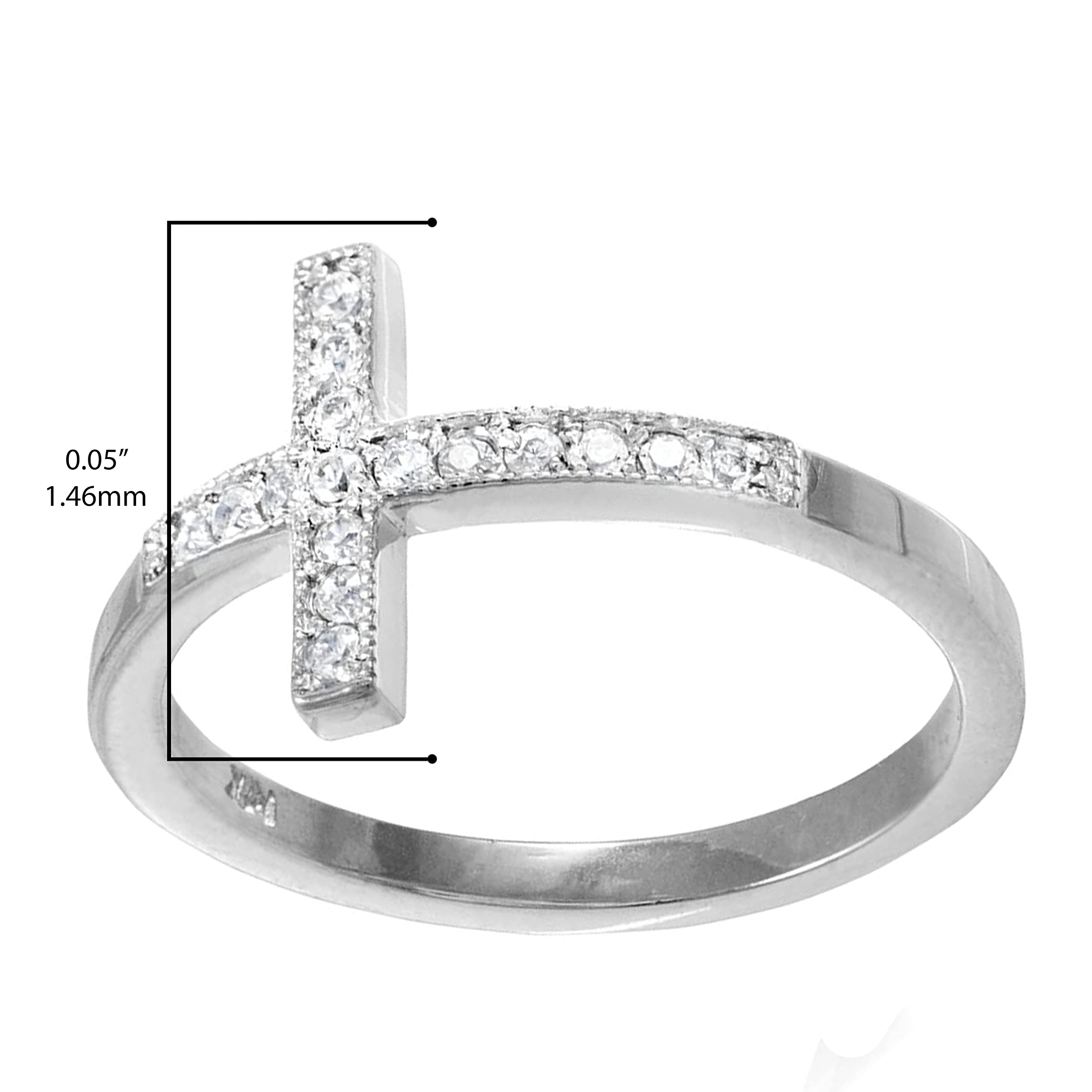 10K White Gold 1/8 Cttw White Diamond Milgrain Edged Sideways Cross Statement Ring (J-K Color, I1-I2 Clarity) - Size 7-1/4